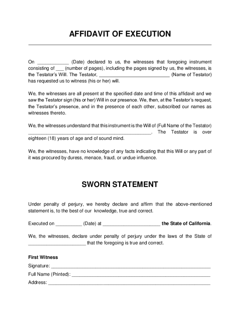 Fillable Online A Complete Guide To Affidavit of Execution's for Wills Fax Email Print - pdfFiller