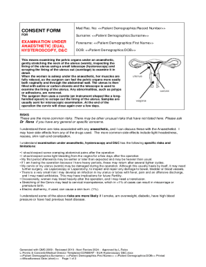 Fillable Online D&C / HYSTEROSCOPY INFORMED CONSENT FORM ( ... Fax ...