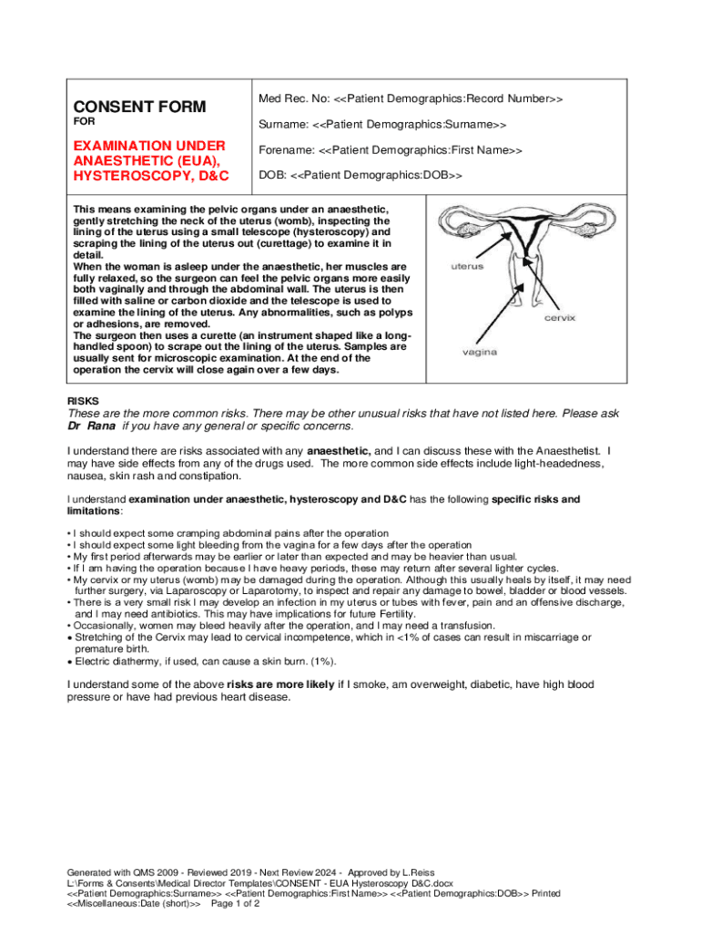 Fillable Online D&C / HYSTEROSCOPY INFORMED CONSENT FORM ( ... Fax ...