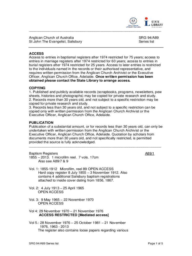 Fillable Online Anglican Church Records in Australia Fax Email Print ...
