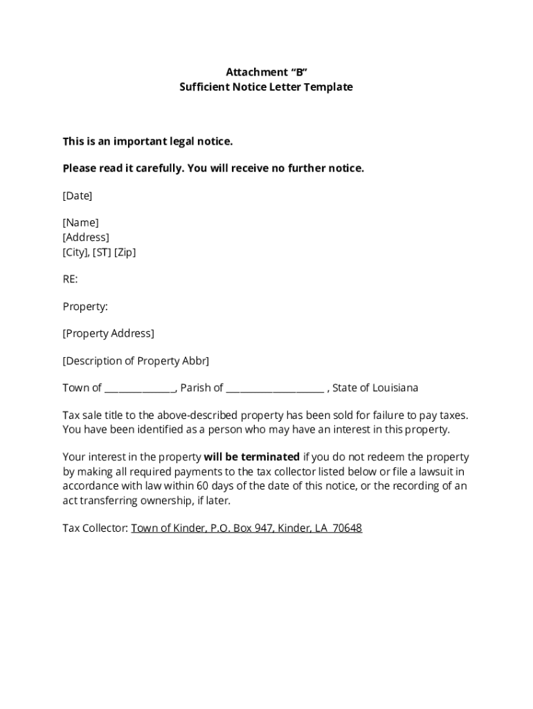 Fillable Online Attachment B:Sufficient Notice Letter Template Fax ...
