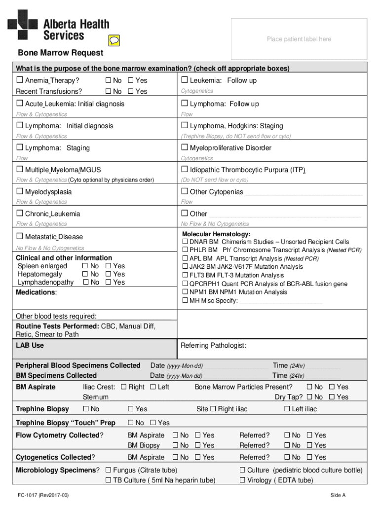 Fillable Online Bone Marrow Request Fax Email Print - pdfFiller