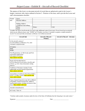 Fillable Online Aircraft of Record Checklist - Airport LeaseExhibit B ...