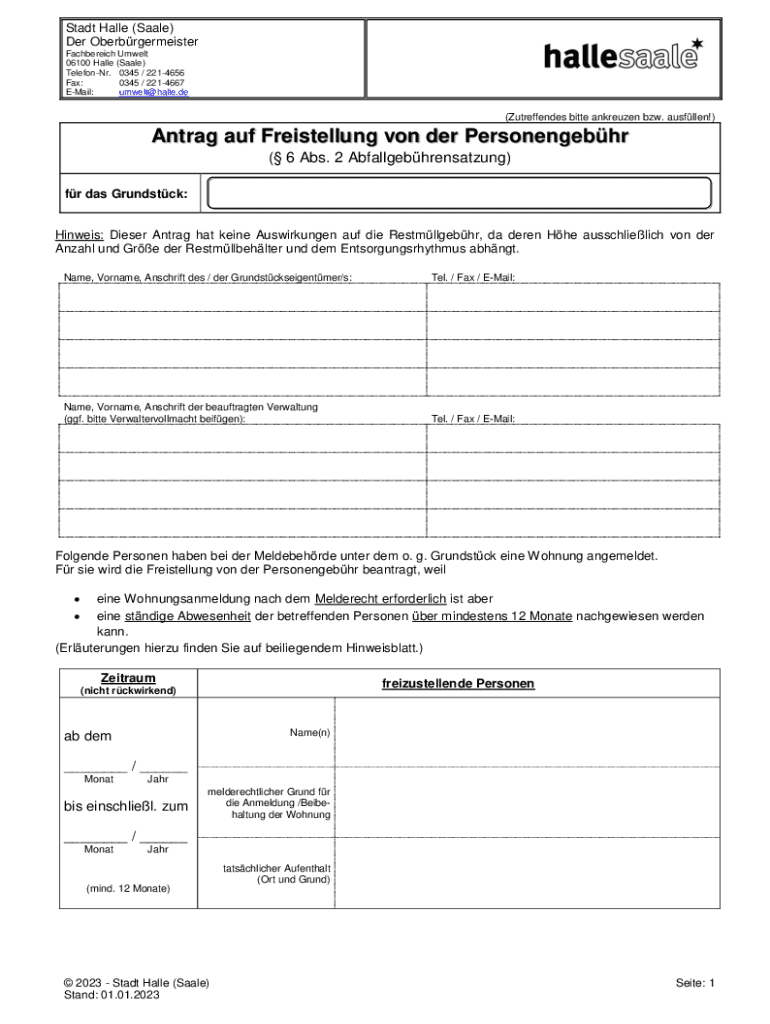 Ausfüllbar Online Antrag auf Freistellung von der Personengebhr Fax Email Drucken - pdfFiller