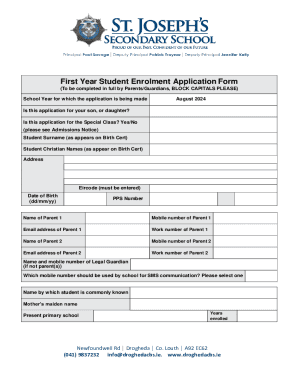 Fillable Online First Year Student Enrolment Application Form Fax Email ...