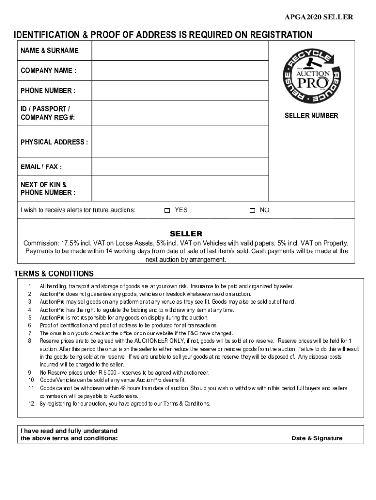 Fillable Online AUCTION REGISTRATION FORM BUYER / SELLER DATE Fax Email ...
