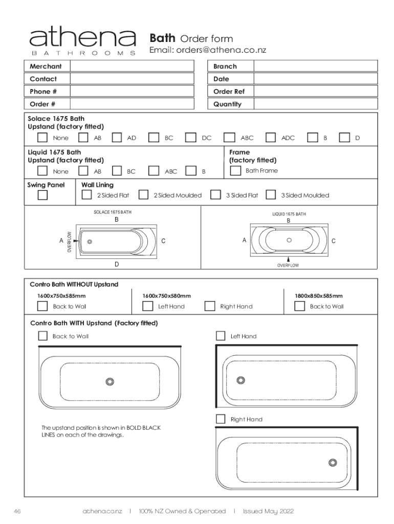 Fillable Online athena co Bath Order form Fax Email Print - pdfFiller