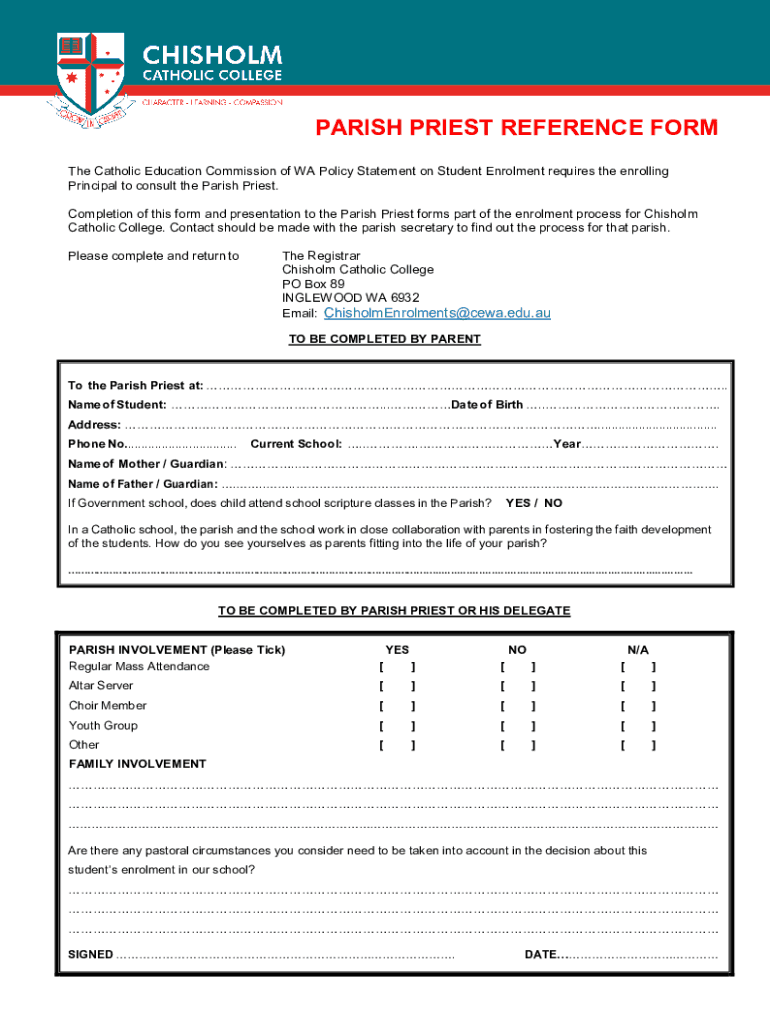 Fillable Online St. denis parish douglas PARISH PRIEST REFERENCE FORM ...