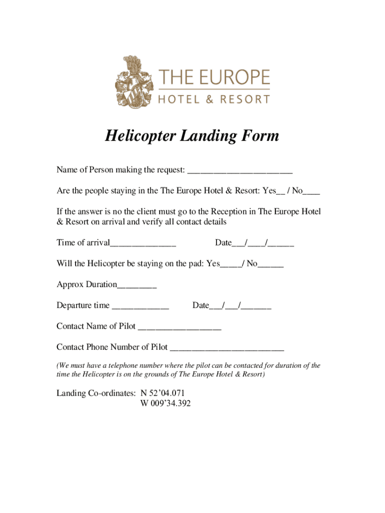 Fillable Online Helicopter Landing Fax Email Print - pdfFiller
