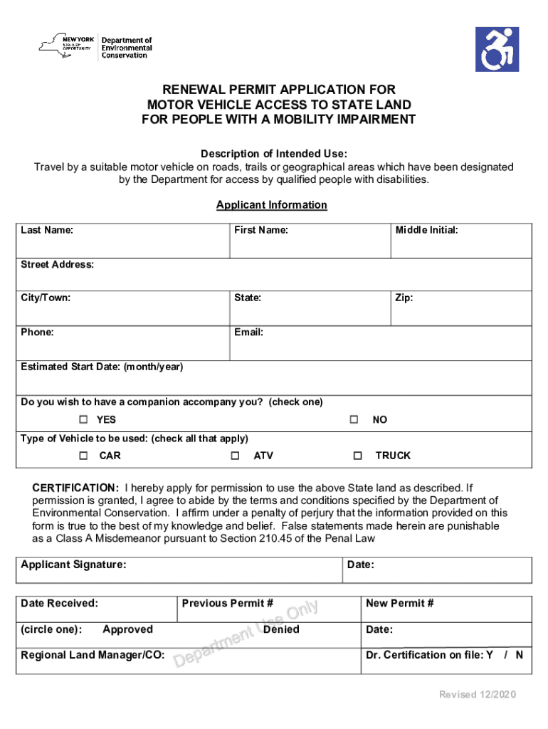 Fillable Online Renewal Permit Application for Motor Vehicle Access to ...