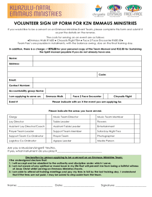 Fillable Online VOLUNTEER SIGN UP FORM FOR ... Fax Email Print - pdfFiller