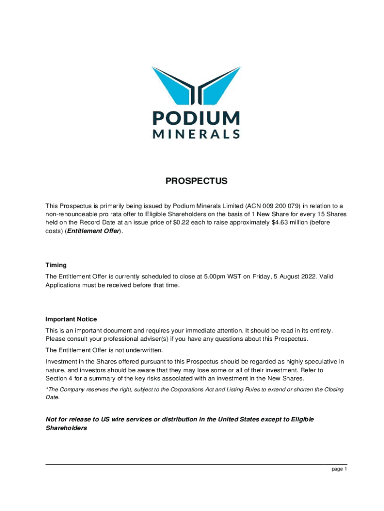 Fillable Online Entitlement Offer Prospectus - Podium Minerals Limited ...