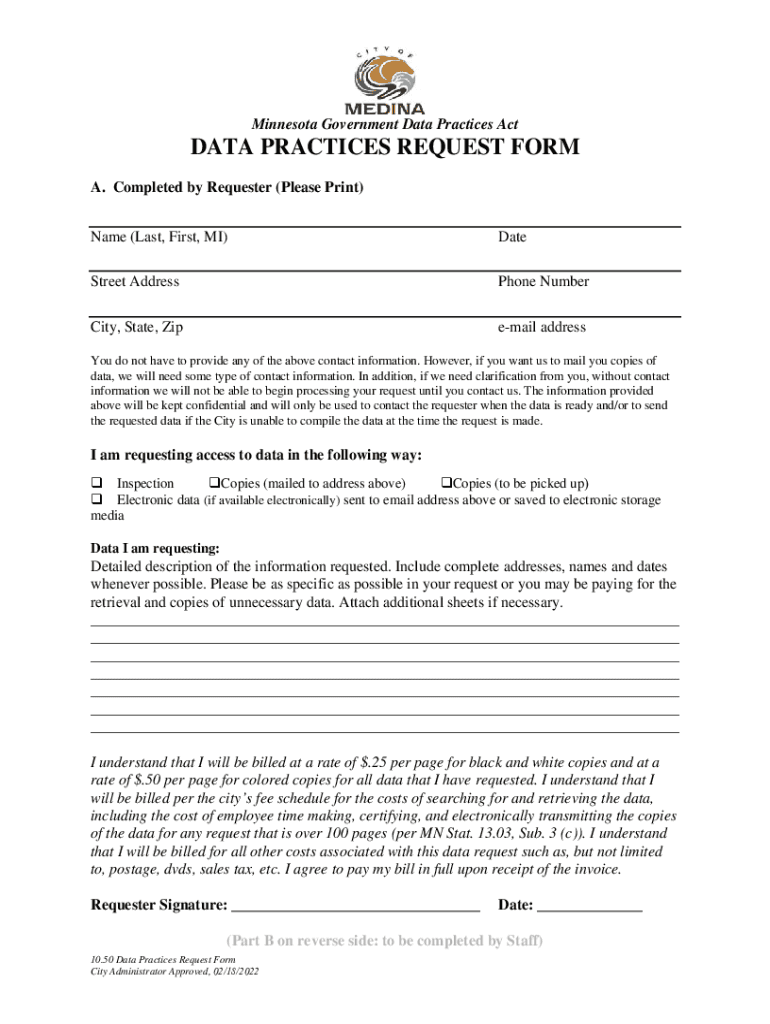 Fillable Online 10.50 Data Practices Request Form.doc Fax Email Print - pdfFiller