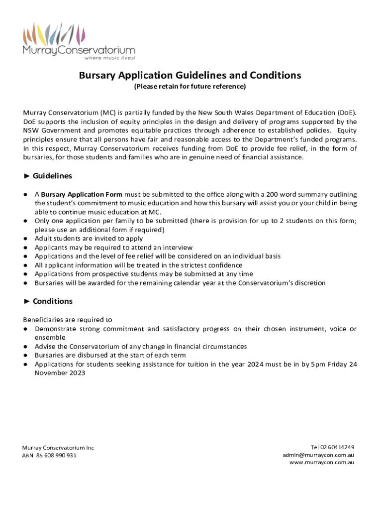 Fillable Online Bursary Application Guidelines and Conditions Fax Email Print - pdfFiller