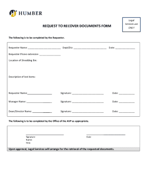 Fillable Online REQUEST TO RECOVER DOCUMENTS FORM Fax Email Print - pdfFiller
