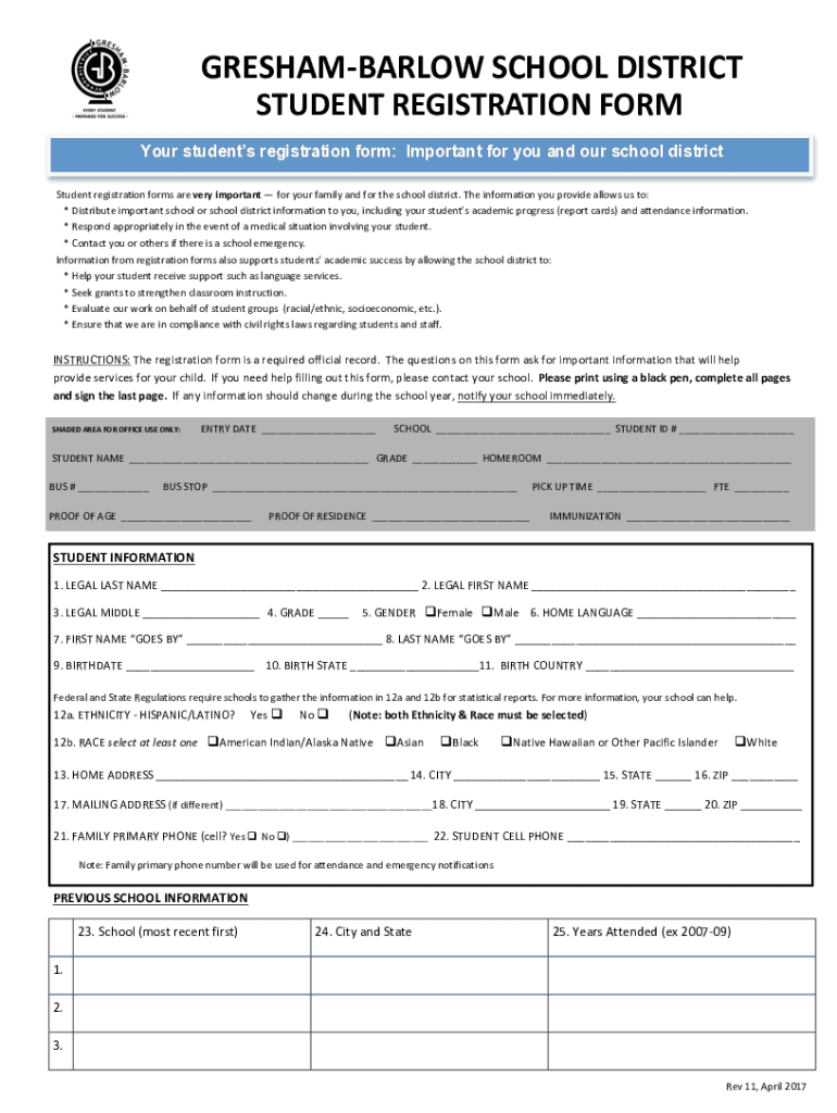 Fillable Online Student Registration Form - English Fax Email Print ...