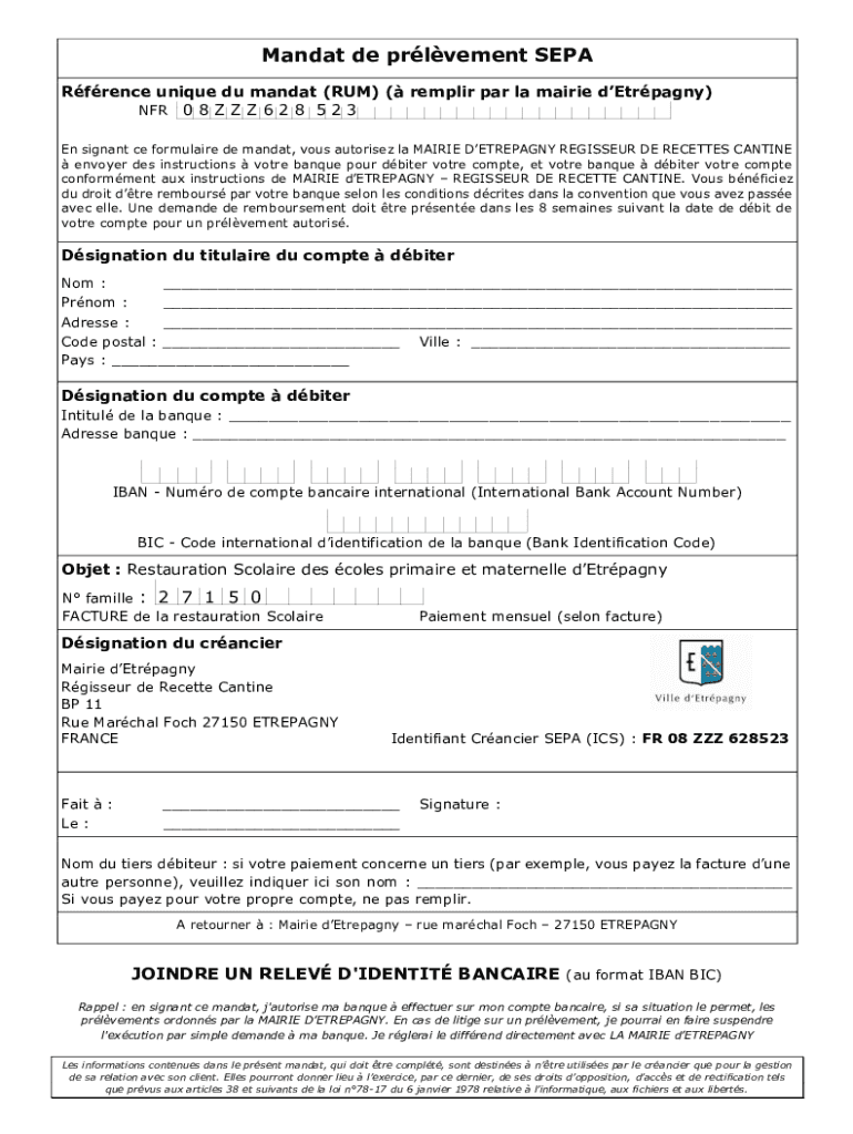 Remplissable En Ligne Modle de mandat SEPA de prlvement interentreprises ... Fax Email Imprimer ...
