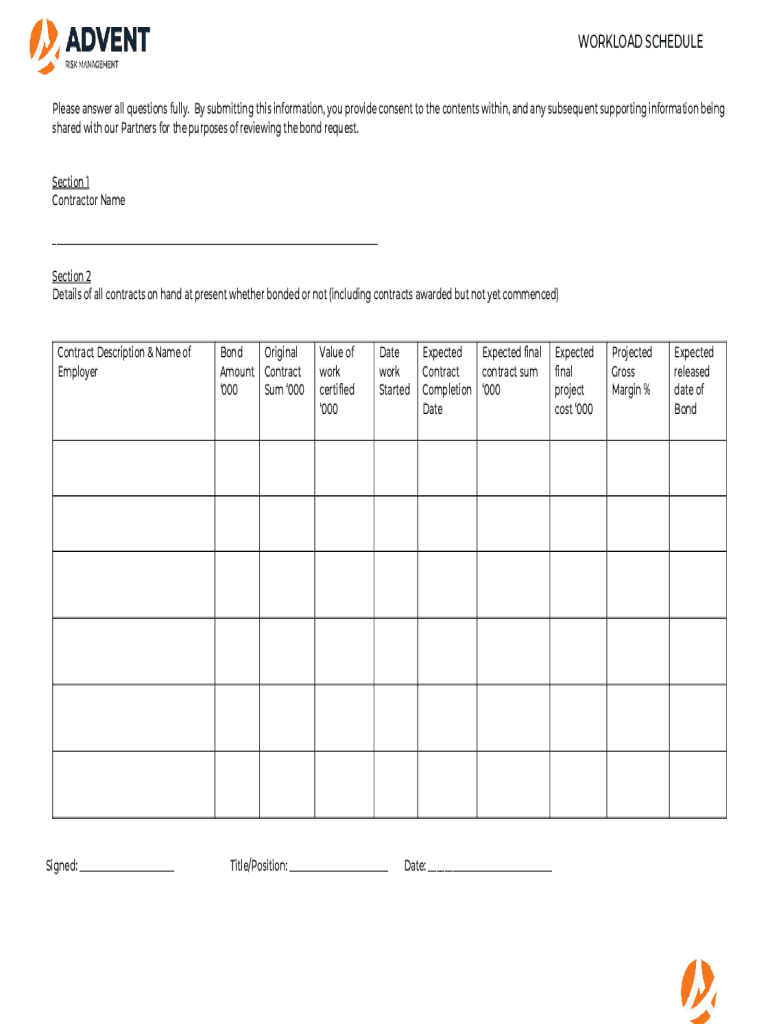 Fillable Online WORKLOAD SCHEDULE Fax Email Print - pdfFiller