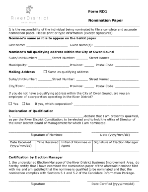 Fillable Online Form RD1 - Nomination Paper Fax Email Print - pdfFiller