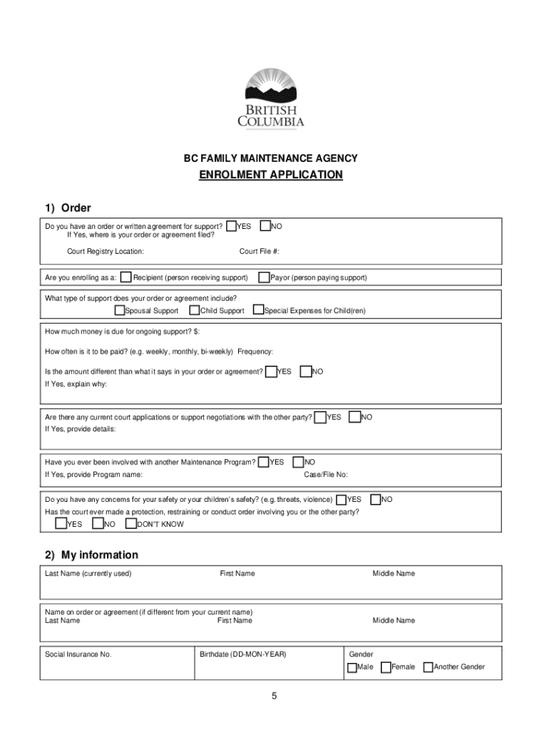 Fillable Online How do I enrol in the Family Maintenance Enforcement ...