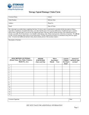 Fillable Online Storage Squad Damage Claim Form July 23.docx Fax Email ...