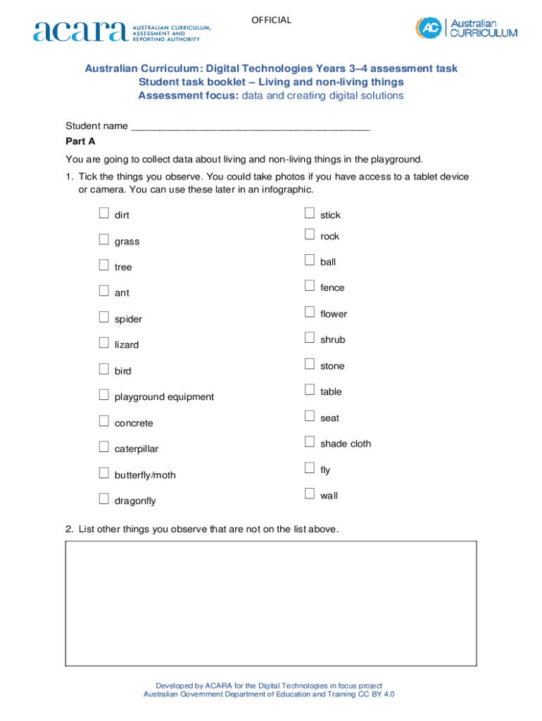 Fillable Online Digital Technologies Years 34 Sample assessment task ...