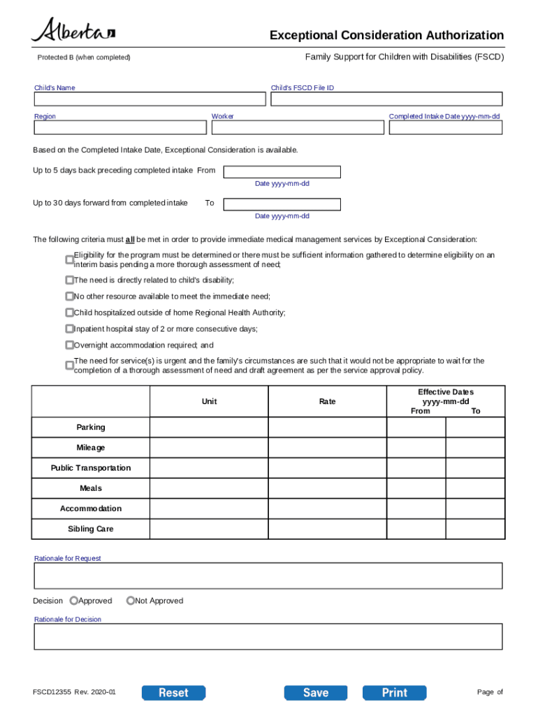 Fillable Online Exceptional Consideration Authorization. Letter of ...