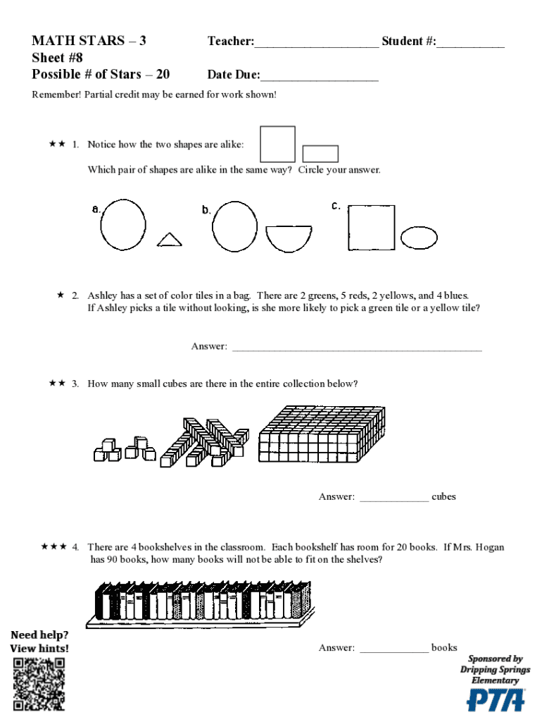 Fillable Online MATH STARS3 Sheet #1 Possible # of Stars18 Fax Email ...