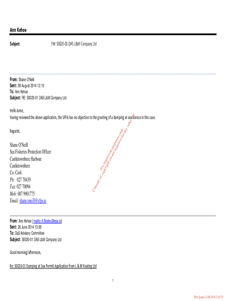 Fillable Online S0020-01 DAS L&M Company Ltd From: Shane O'Neill ...