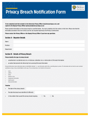 Fillable Online Privacy Breach Notification Form Fax Email Print ...