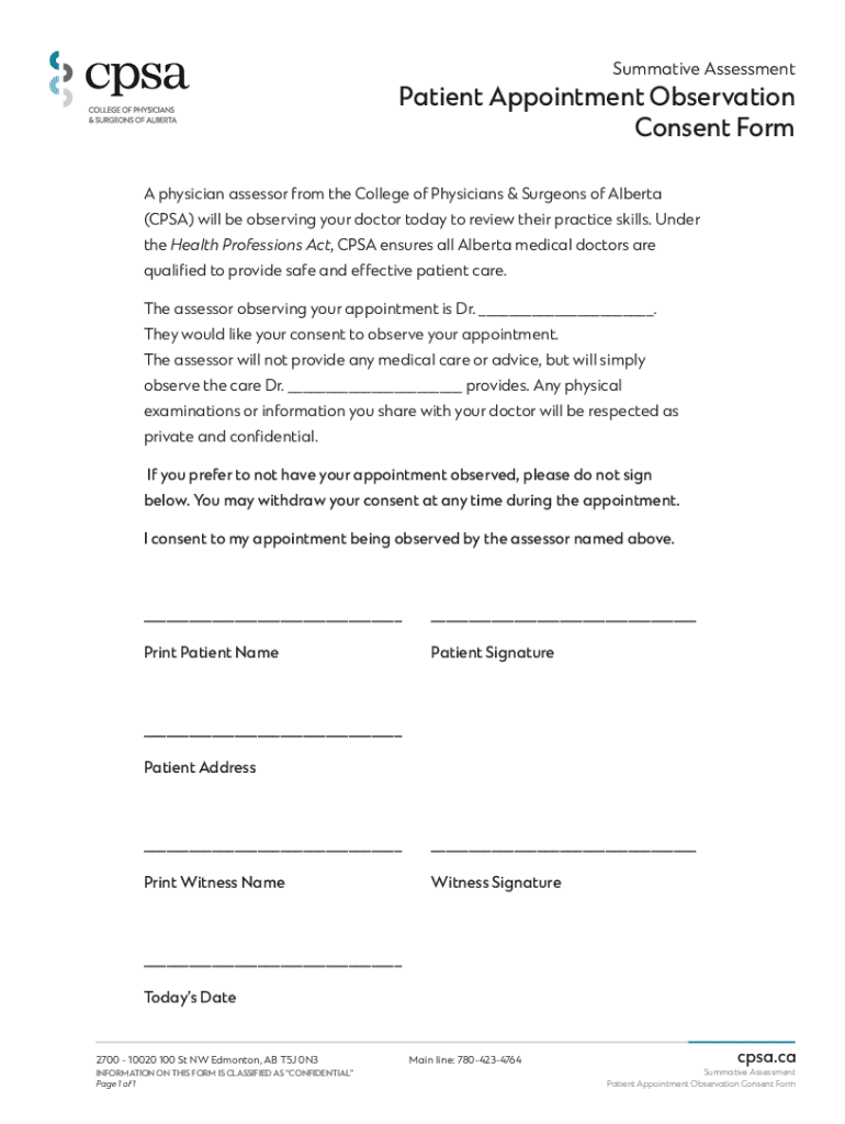 Fillable Online Patient Appointment Observation Consent Form Fax Email ...