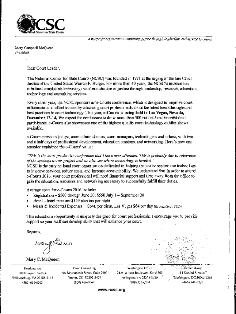 Fillable Online Dear Court Leader, The National Center for State Courts ...