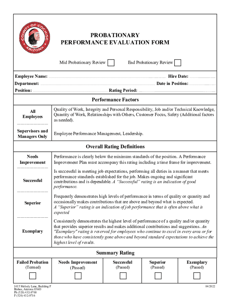 Fillable Online PROBATIONARY REVIEW FORM (For employees covered by ...