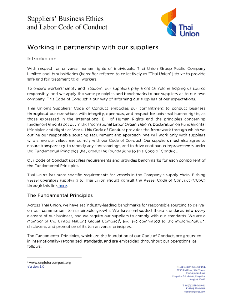 Fillable Online Thai Union Business Ethics and Labor Code of Conduct ...