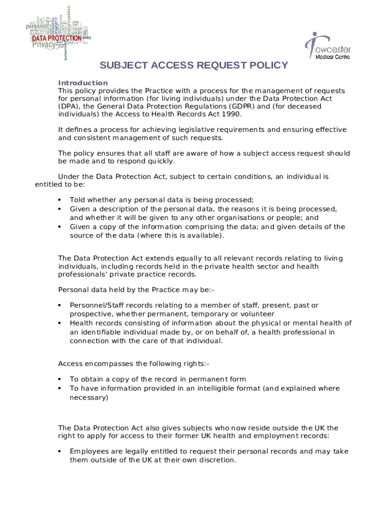 SUBJECT-ACCESS-REQUEST-POLICY- ... Doc Template | pdfFiller