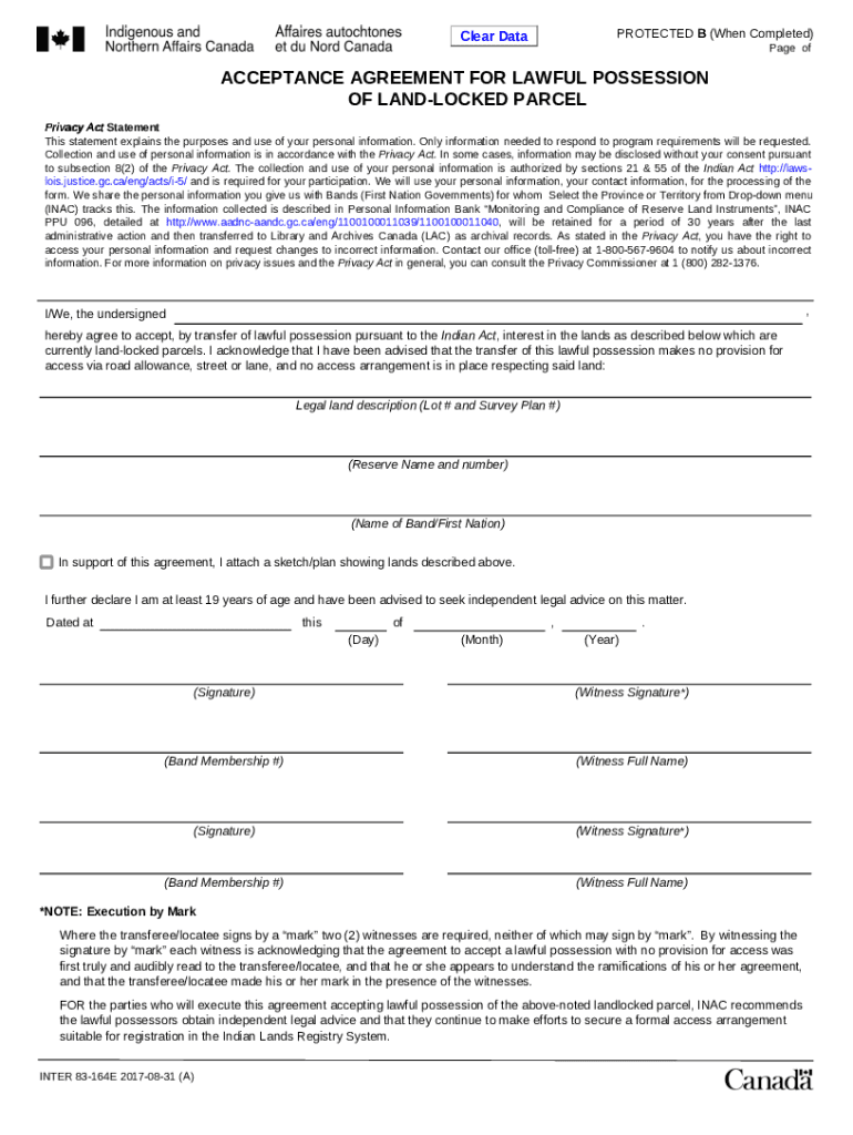Fillable Online ACCEPTANCE AGREEMENT FOR LAWFUL POSSESSION. ACCEPTANCE ...
