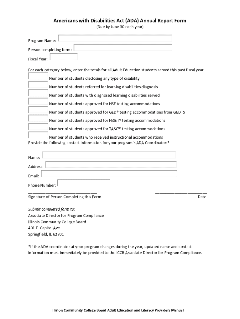 Fillable Online Americans with Disabilities Act (ADA) Annual Report ...