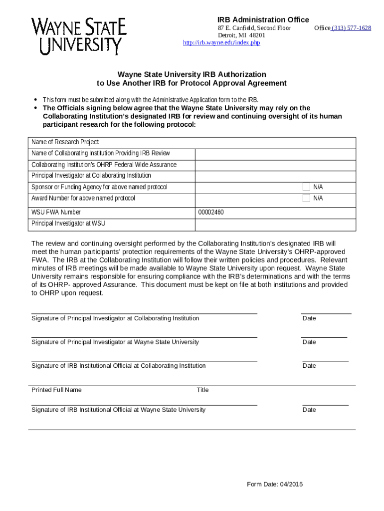 Initial External IRB Request Review Authorization Doc Template | pdfFiller