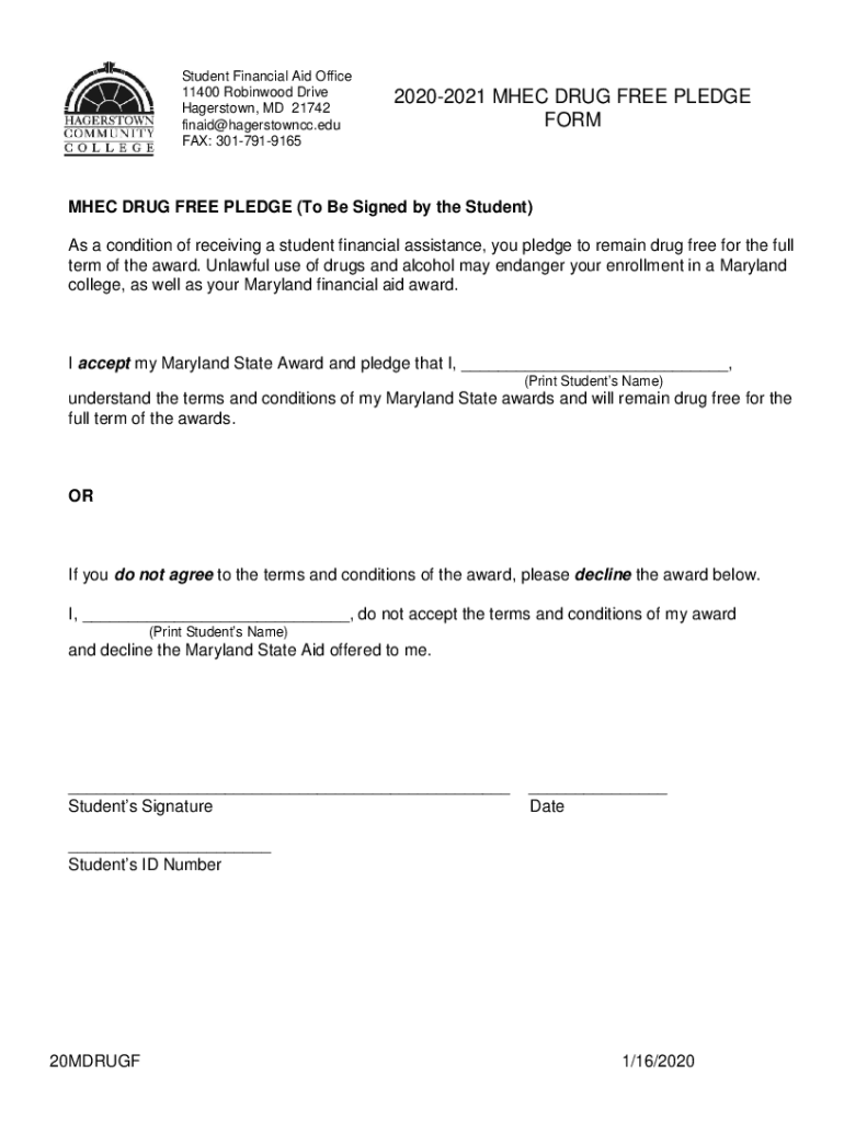 Fillable Online MHEC Drug Free Pledge Form Fax Email Print - pdfFiller