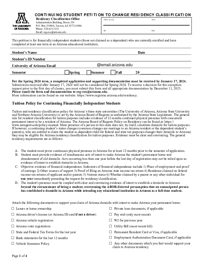 Fillable Online registrar arizona Residency navigator - University ...