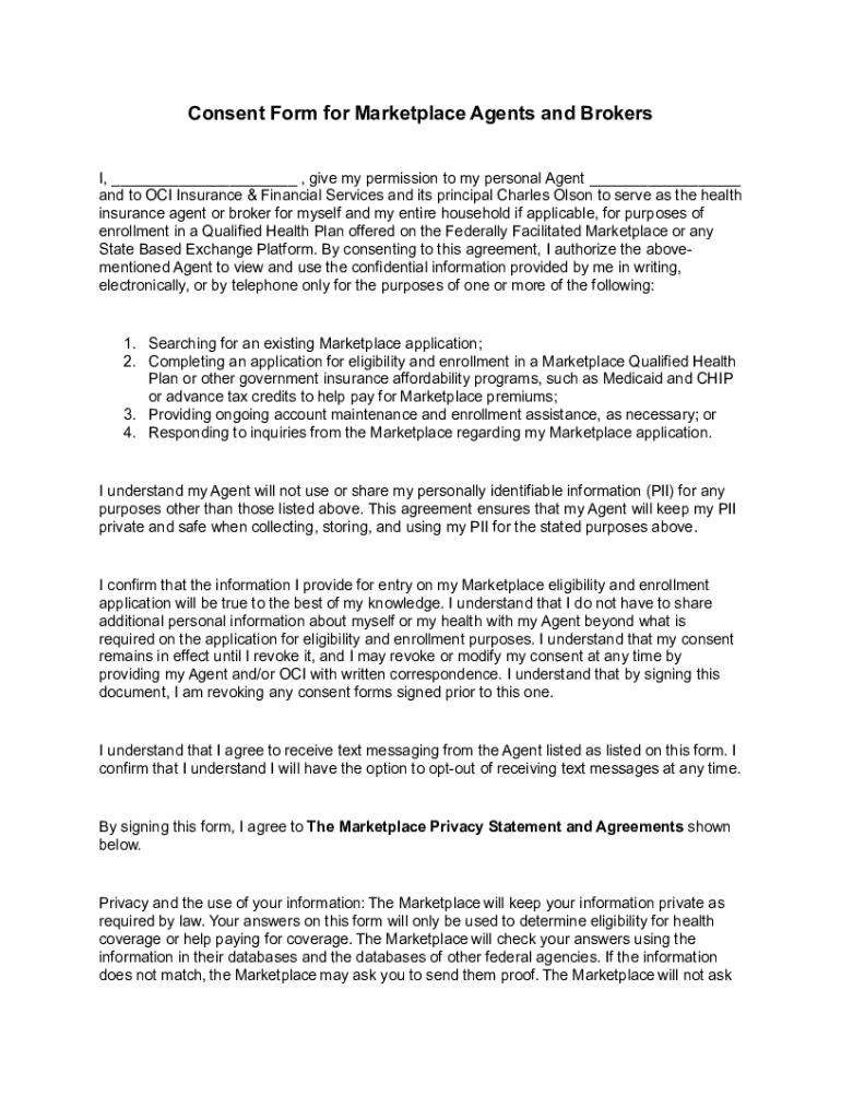 Fillable Online Consent Form for Marketplace Agents and Brokers Fax ...