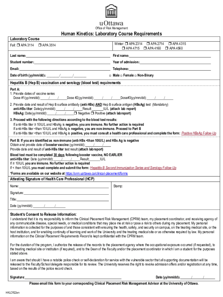 Fillable Online Fillable Online orm uottawa Clinical Placement Risk ... Fax Email Print - pdfFiller