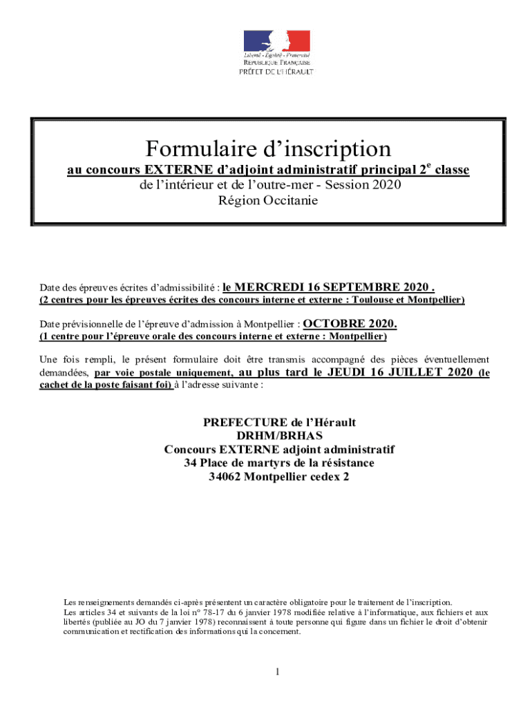 Remplissable En Ligne au concours EXTERNE d'adjoint administratif principal 2 Fax Email Imprimer ...