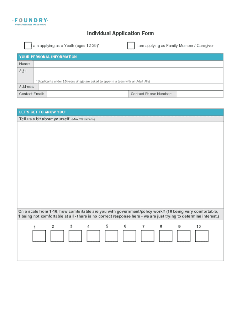 Fillable Online Foundry Youth and Family Ambassador Program Application ...