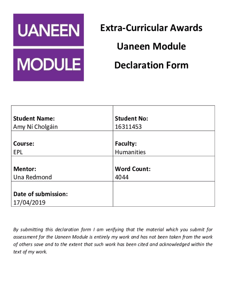 Fillable Online Extra-Curricular Awards Uaneen Module Declaration Form ... Fillable Online Extra-Curricular Awards Uaneen Module Declaration Form ...