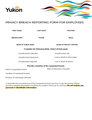Fillable Online PRIVACY BREACH REPORTING FORM FOR EMPLOYEES Fax Email ...