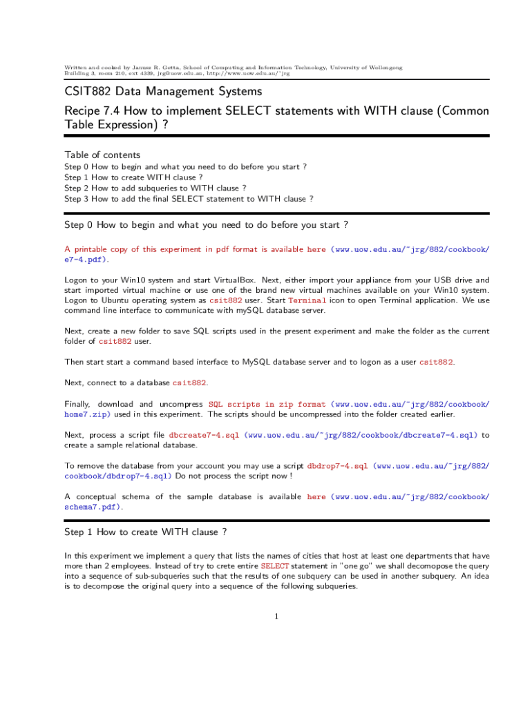 Fillable Online 4 How to implement SELECT statements with WITHlause (Common Fax Email Print ...