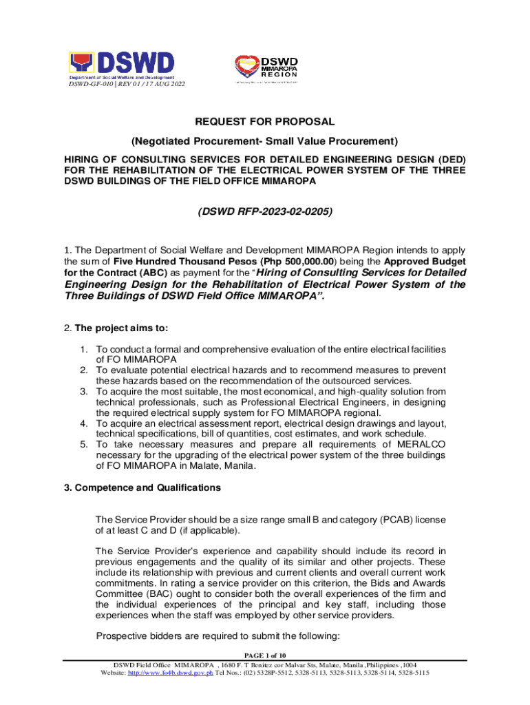Fillable Online REQUEST FOR PROPOSAL (Negotiated Procurement- Small ...