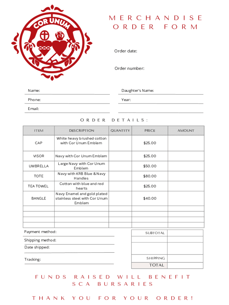 Fillable Online SCA Merchandise Order Form Fax Email Print - pdfFiller
