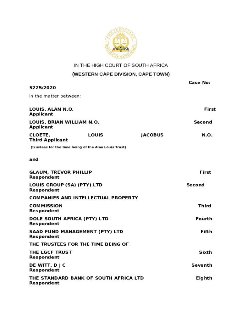 Fillable Online in the high court of south africa (western cape ... - Summit Trust Fax Email ...